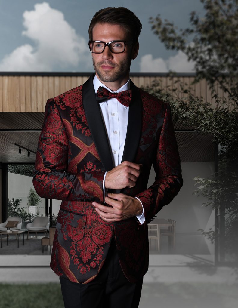 STATEMENT PJ-100 RED, FANCY SINGLE JACKET WITH MATCHING BOW TIE, MODERN ...