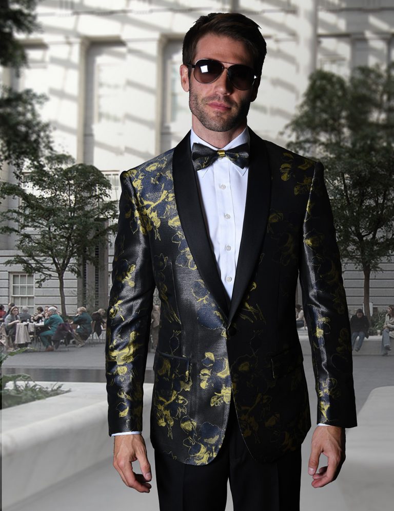 STATEMENT PJ-110 BLACK, FANCY SINGLE JACKET WITH MATCHING BOW TIE ...