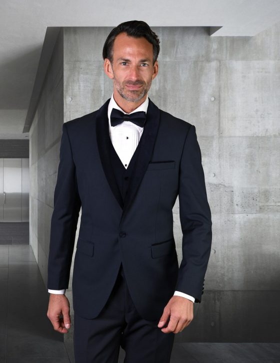 STATEMENT ENCORE-V NAVY, 4 PC SUIT WITH MATCHING BOW TIE, MODERN FIT ...